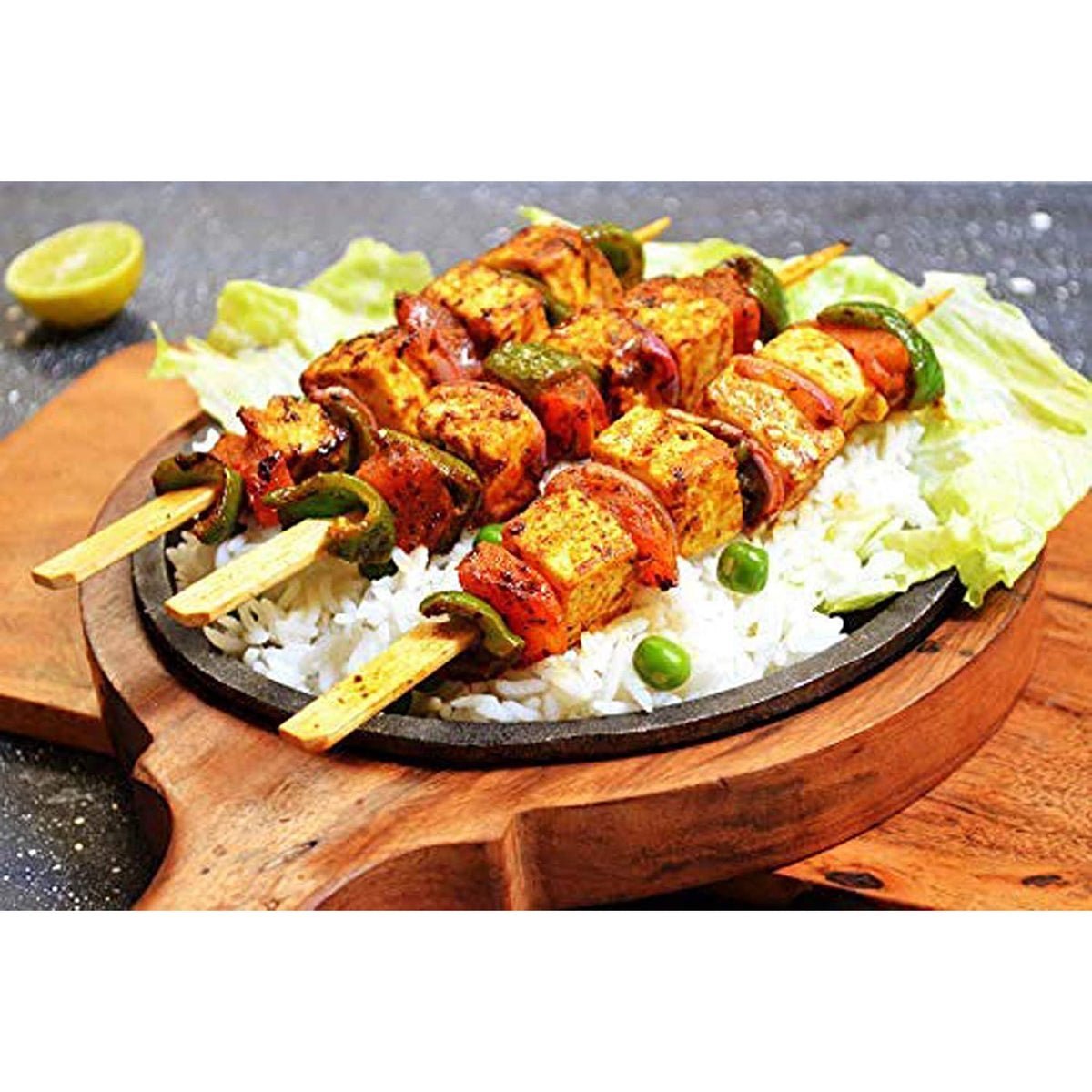 Iron Sizzler Plate with Wooden Plate /Stand Oval Sizzler for Sizzling